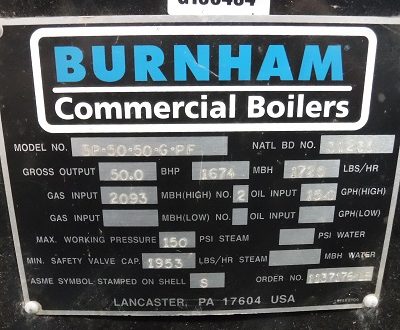 *50 HP BURNHAM STEAM BOILER 2013 (NB# 31235) - Firstech Services